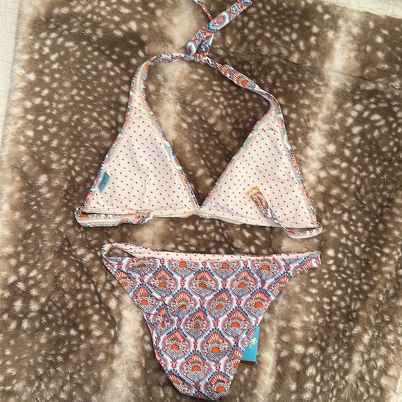 Letarte | Swim | Letare Bikini With Tags Blue Red Motif On Exterior And Red Dot Interior | Poshmark